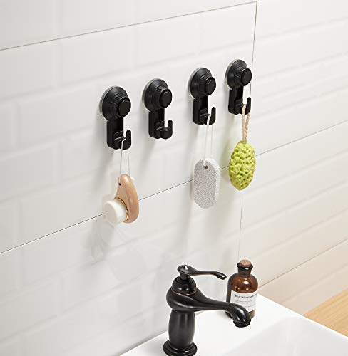 Bestomo Suction Cup Hooks, Heavy Duty Suction Cup Hooks Waterproof and Oilproof, Bathroom Kitchen Wall Hooks Hanger for Towel Loofah, Reusable Shower Suction Hooks - 2 Packs（Black） (Black, Small)