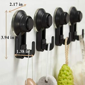 Bestomo Suction Cup Hooks, Heavy Duty Suction Cup Hooks Waterproof and Oilproof, Bathroom Kitchen Wall Hooks Hanger for Towel Loofah, Reusable Shower Suction Hooks - 2 Packs（Black） (Black, Small)