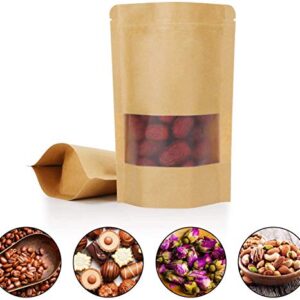 Stand Up Pouch Bags 50 Pcs Kraft Bags with Window Zip Sealable Bags for Food Resealable Bags for Small Business 4x6 Inches