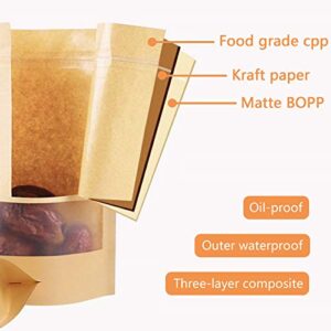 Stand Up Pouch Bags 50 Pcs Kraft Bags with Window Zip Sealable Bags for Food Resealable Bags for Small Business 4x6 Inches