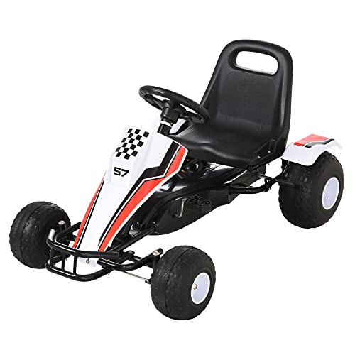 Aosom Pedal Go Kart Children Ride on Car Racing Style with Adjustable Seat, Plastic Wheels, Handbrake and Shift Lever, White