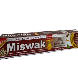 Essential Palace (Pack of 6) Organic Miswak Herbal Whitening Toothpaste - Refreshing- with Moringa Oil, Cinnamon Oil, Miswak Extract, Olive Oil & Honey- 100% Fluoride Free & Vegetable Base - 6.5 Oz