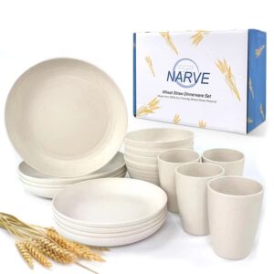 wheat straw dinnerware sets (16pcs) beige-unbreakable microwave safe-lightweight bowls, cups, plates set-reusable, eco friendly,dishwasher safe,wheat straw plates,wheat straw bowls, cereal bowls