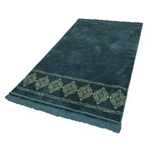 Modefa Turkish Islamic Prayer Rug - Large & Wide Soft Velvet Janamaz - Comfortable Muslim Praying Mat for Men & Women - Ramadan or Eid Gift - with Prayer Beads Tesbih - Grand Plush (Teal)