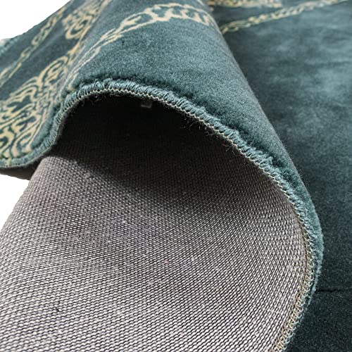 Modefa Turkish Islamic Prayer Rug - Large & Wide Soft Velvet Janamaz - Comfortable Muslim Praying Mat for Men & Women - Ramadan or Eid Gift - with Prayer Beads Tesbih - Grand Plush (Teal)