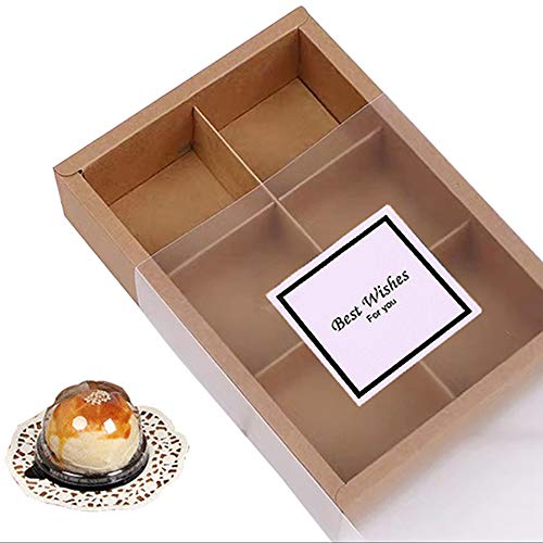 12 Packs Cupcake Boxes,Brown Kraft Treats Gift Boxes with Inserts and Display Windows,Cupcake Containers for Baking Pastries Goodies Biscuits(6 Lattices)