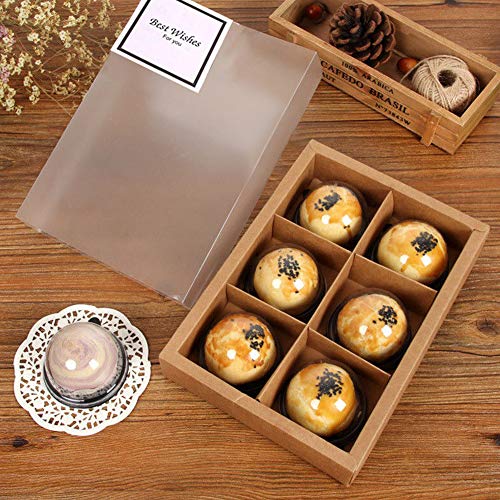 12 Packs Cupcake Boxes,Brown Kraft Treats Gift Boxes with Inserts and Display Windows,Cupcake Containers for Baking Pastries Goodies Biscuits(6 Lattices)