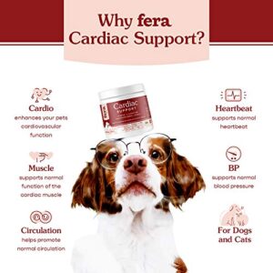 FERA PET ORGANICS Cardiac Support Supplement for Dogs and Cats, Improves Blood Flow, Energy – with Taurine, CoQ10, Organic Hawthorn Berry, Supports Cardiovascular Heart Health – 120 Capsules