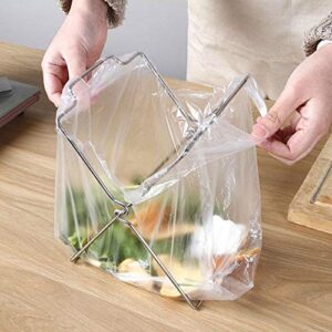 DONGKER Garbage Bag Holder, Trash Rack Hanger Stainless Steel Folding Trash Bag Holder for Cabinet Bathroom Trashcan