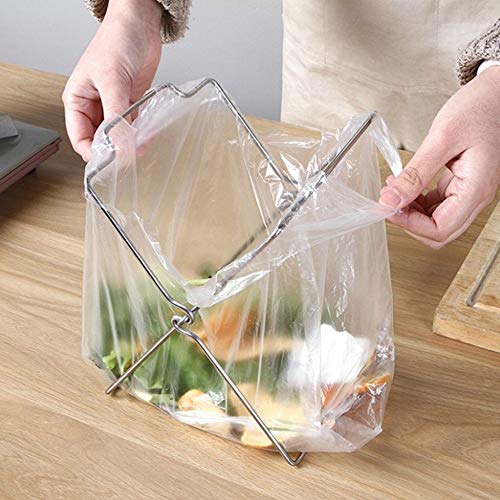 DONGKER Garbage Bag Holder, Trash Rack Hanger Stainless Steel Folding Trash Bag Holder for Cabinet Bathroom Trashcan