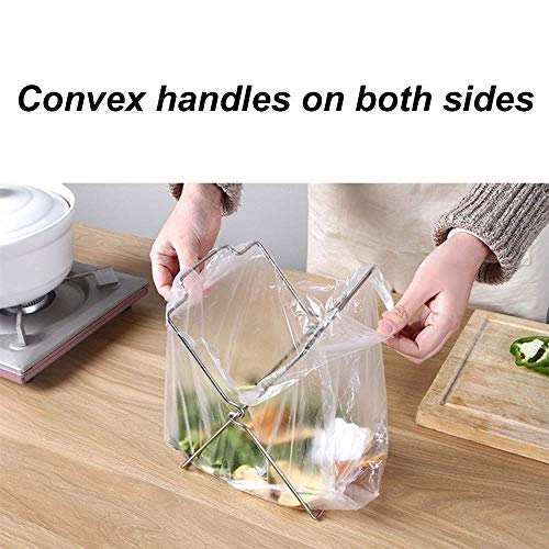 DONGKER Garbage Bag Holder, Trash Rack Hanger Stainless Steel Folding Trash Bag Holder for Cabinet Bathroom Trashcan