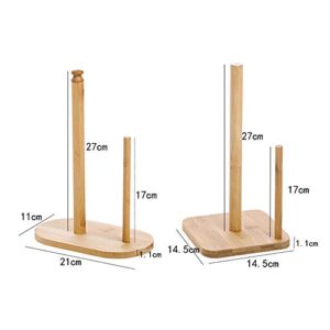 Bamboo Wood Standing Paper Towel Holder Wooden Paper Towel Rack Kitchen Paper Hanger Rack Bathroom Towel Roll Stand Organizer for Cabinet Table (Square)