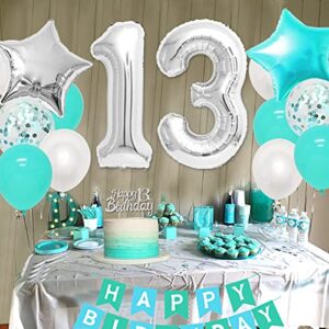 13th Birthday Decorations for Girls Sweet 13 Birthday Decorations for Girls Teal Turquoise Turning 13 Birthday Supplies Mint Green Happy Birthday Banner Garland Sash Happy 13th Birthday Cake Topper