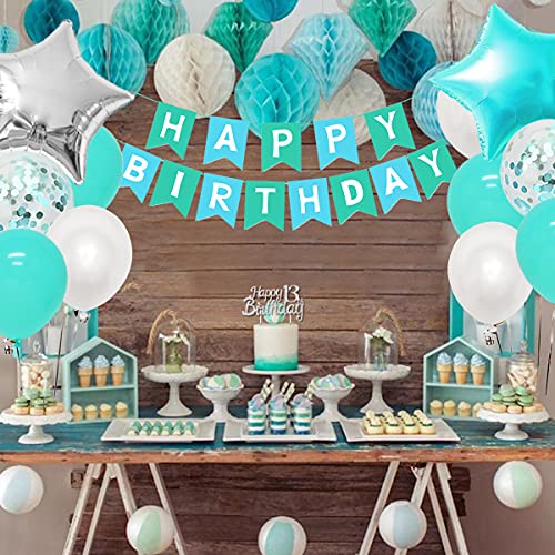 13th Birthday Decorations for Girls Sweet 13 Birthday Decorations for Girls Teal Turquoise Turning 13 Birthday Supplies Mint Green Happy Birthday Banner Garland Sash Happy 13th Birthday Cake Topper