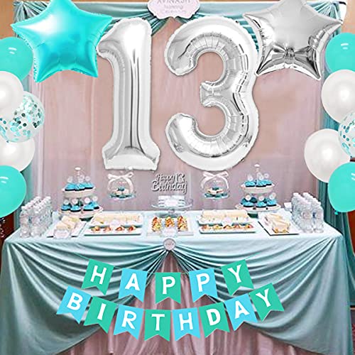 13th Birthday Decorations for Girls Sweet 13 Birthday Decorations for Girls Teal Turquoise Turning 13 Birthday Supplies Mint Green Happy Birthday Banner Garland Sash Happy 13th Birthday Cake Topper