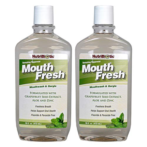 NutriBiotic MouthFresh, Refreshing Peppermint 16 Oz. Twin Pack | Natural Mouthwash & Gargle with Grapefruit Seed Extract, Aloe, Zinc & Witch Hazel | Fluoride-Free & Made Without GMOs & Gluten