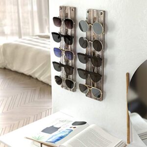 J JACKCUBE DESIGN Rustic Wood Wall Mounted Sunglasses Storage Organizer 10 Eyeglasses Holder Display Rack Set of 2 with 5 Metal Hooks on Each Holder -MK691A