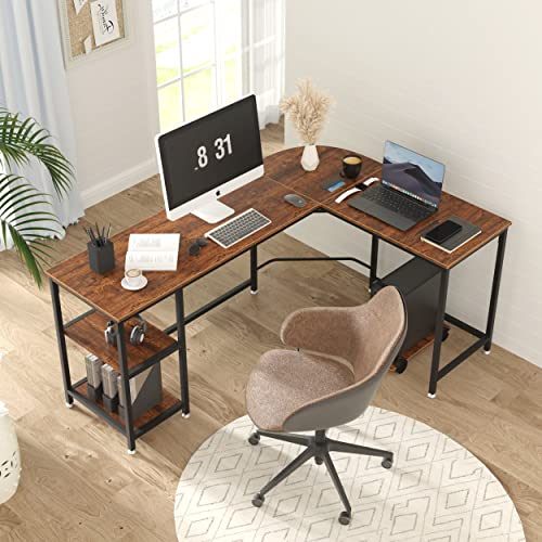 Paukin Modern L-Shaped Corner Computer Desk Office Table with Open Shelf