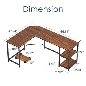 Paukin Modern L-Shaped Corner Computer Desk Office Table with Open Shelf