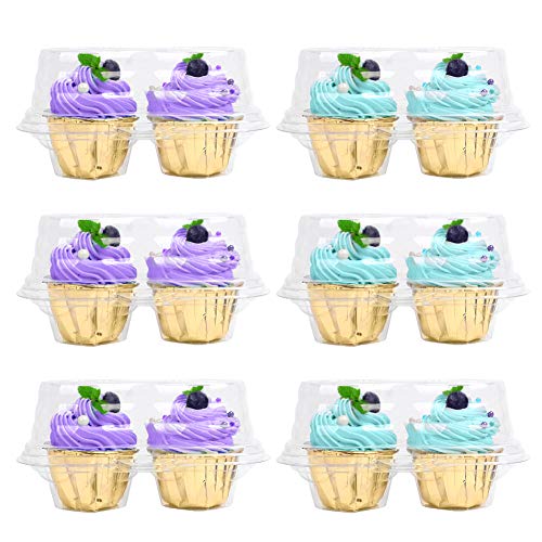 30 Pack Plastic Cupcake Boxes, 2 Compartment Clear Cupcake Containers,Stack-able Disposable Cake Cupcake Carry Boxes for Cupcakes, Muffins