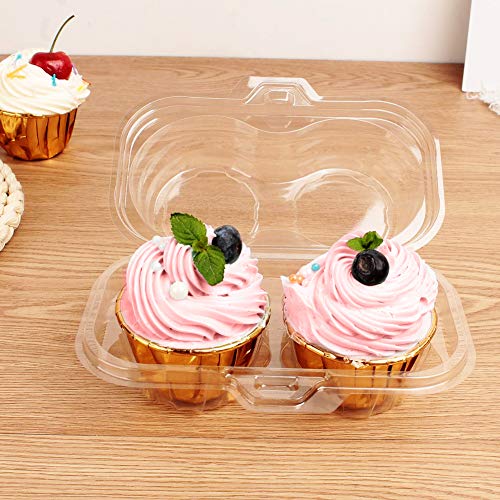 30 Pack Plastic Cupcake Boxes, 2 Compartment Clear Cupcake Containers,Stack-able Disposable Cake Cupcake Carry Boxes for Cupcakes, Muffins