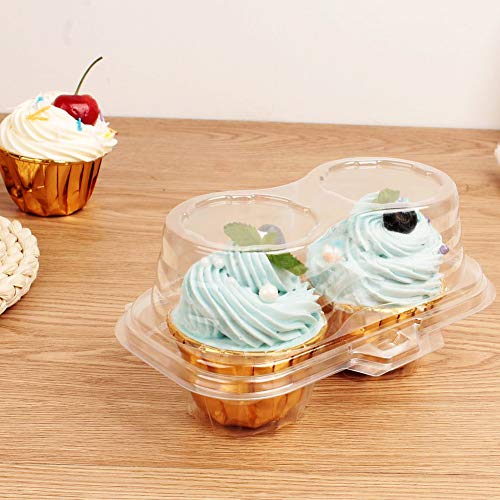 30 Pack Plastic Cupcake Boxes, 2 Compartment Clear Cupcake Containers,Stack-able Disposable Cake Cupcake Carry Boxes for Cupcakes, Muffins