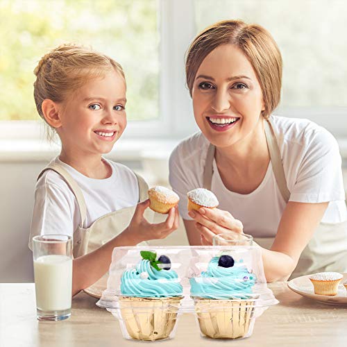 30 Pack Plastic Cupcake Boxes, 2 Compartment Clear Cupcake Containers,Stack-able Disposable Cake Cupcake Carry Boxes for Cupcakes, Muffins