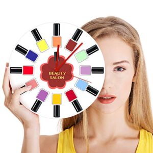 Geek Alerts Colorful Nail Polish Bottles Beauty Salon Studio Acrylic Wall Clock Nail Salon Maincure Modern Non Ticking Timepiece Watch Nail Technician Gift Store Sign (12inch)