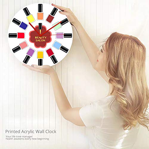 Geek Alerts Colorful Nail Polish Bottles Beauty Salon Studio Acrylic Wall Clock Nail Salon Maincure Modern Non Ticking Timepiece Watch Nail Technician Gift Store Sign (12inch)