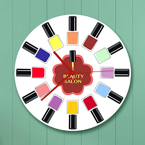 Geek Alerts Colorful Nail Polish Bottles Beauty Salon Studio Acrylic Wall Clock Nail Salon Maincure Modern Non Ticking Timepiece Watch Nail Technician Gift Store Sign (12inch)