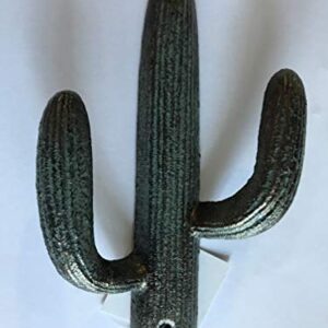 Set of 2 - Cactus Cast Iron Double Wall Hooks Wall Mounted for Home Office Use for Coats, Hats, Bags, Keys, Towels and Many More Rustic Green Color