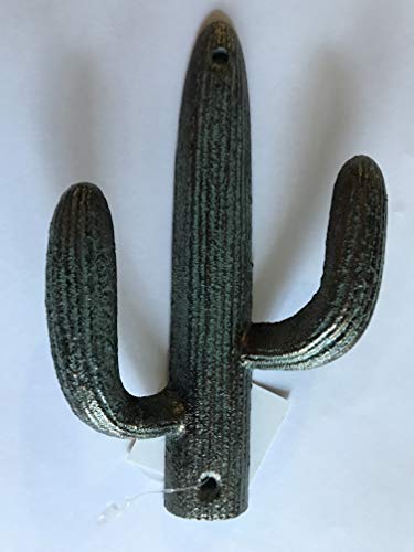 Set of 2 - Cactus Cast Iron Double Wall Hooks Wall Mounted for Home Office Use for Coats, Hats, Bags, Keys, Towels and Many More Rustic Green Color