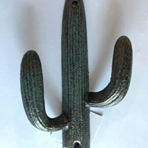 Set of 2 - Cactus Cast Iron Double Wall Hooks Wall Mounted for Home Office Use for Coats, Hats, Bags, Keys, Towels and Many More Rustic Green Color