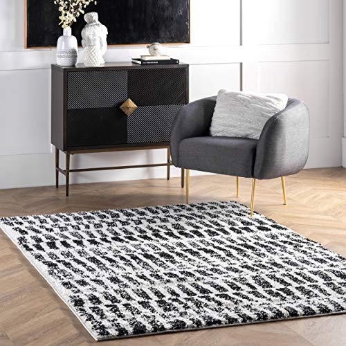 nuLOOM Orchid Treaded Striped Shag Area Rug, 7' 10" x 10', Black And White