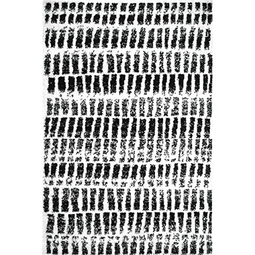 nuLOOM Orchid Treaded Striped Shag Area Rug, 7' 10" x 10', Black And White