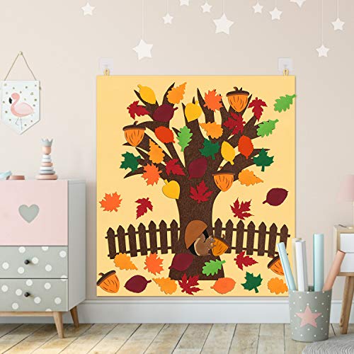 Fall Tree of Thanks Craft Kit - DIY Felt Fall Tree Board with Fence and 40 PCS Detachable Autumn Leaf Pine Cones Squirrel Ornaments for Kids Gifts Classroom Craft Thanksgiving Activity