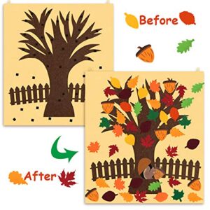 Fall Tree of Thanks Craft Kit - DIY Felt Fall Tree Board with Fence and 40 PCS Detachable Autumn Leaf Pine Cones Squirrel Ornaments for Kids Gifts Classroom Craft Thanksgiving Activity