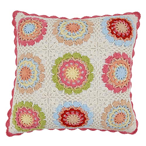 SARO LIFESTYLE Crochetage Collection Down Filled Crochet Throw Pillow, 1 Count (Pack of 1), Multi