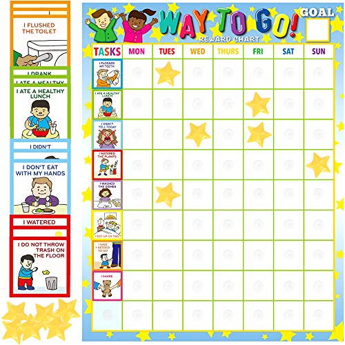 Youngever Reward Chart, Responsibility Chart, Magnetic Chore Chart,"Way to Go" Behavior Chart for Kids with 75 Behavioral Chores, 17.5 x 13.5 Inch