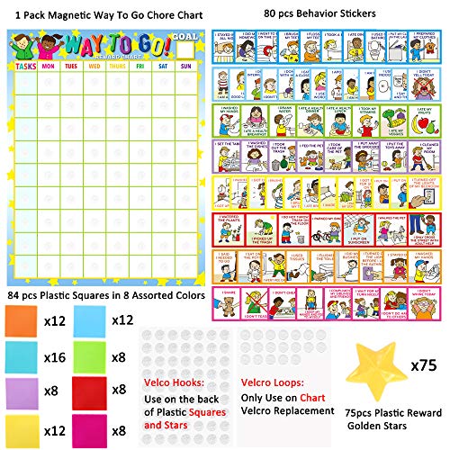 Youngever Reward Chart, Responsibility Chart, Magnetic Chore Chart,"Way to Go" Behavior Chart for Kids with 75 Behavioral Chores, 17.5 x 13.5 Inch