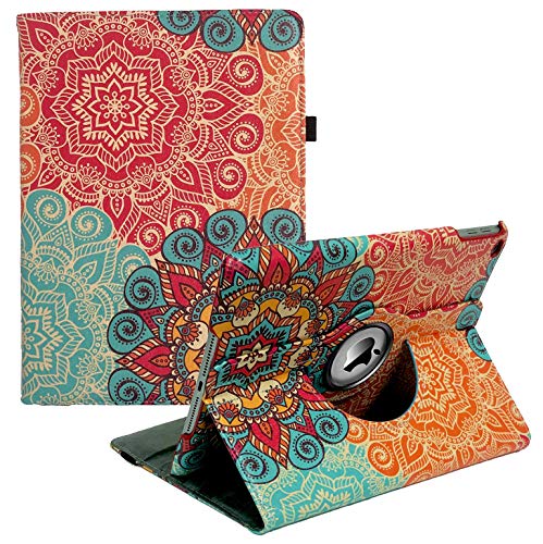 iPad Case Fit 2018/2017 iPad 9.7 6th/5th Generation - 360 Degree Rotating iPad Air Case Cover with Auto Wake/Sleep Compatible with Apple iPad 9.7 Inch 2018/2017 (Red Mandala)