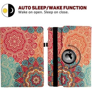 iPad Case Fit 2018/2017 iPad 9.7 6th/5th Generation - 360 Degree Rotating iPad Air Case Cover with Auto Wake/Sleep Compatible with Apple iPad 9.7 Inch 2018/2017 (Red Mandala)