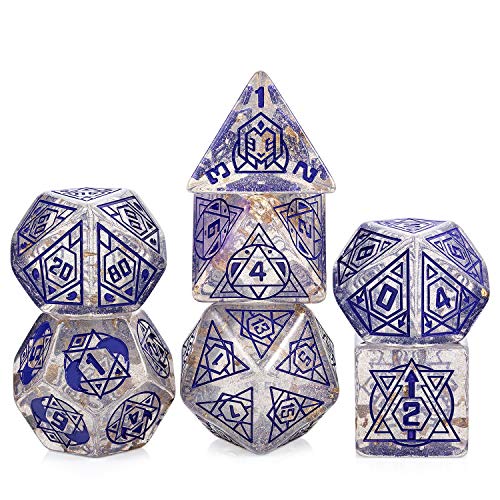 DNDND Giant DND Dice Set,7 PCS Translucent Polyhedral D&D Dice Set with Gift Metal Box for Dungeons and Dragons DND Rolling and Table Games (Translucent with Purple Number)