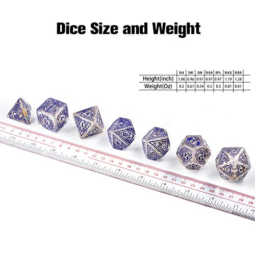 DNDND Giant DND Dice Set,7 PCS Translucent Polyhedral D&D Dice Set with Gift Metal Box for Dungeons and Dragons DND Rolling and Table Games (Translucent with Purple Number)