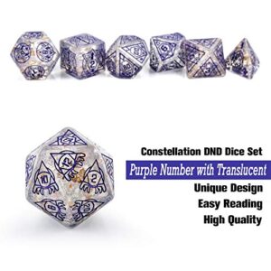 DNDND Giant DND Dice Set,7 PCS Translucent Polyhedral D&D Dice Set with Gift Metal Box for Dungeons and Dragons DND Rolling and Table Games (Translucent with Purple Number)