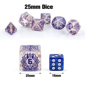 DNDND Giant DND Dice Set,7 PCS Translucent Polyhedral D&D Dice Set with Gift Metal Box for Dungeons and Dragons DND Rolling and Table Games (Translucent with Purple Number)