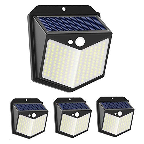 Solar Wall Lights Outdoor, 140 LED Motion Sensor Backyard Light, Frosting Lightshade Flood Light, Waterproof Garden Security Light for Driveway Porch Walkway Pool Patio Deck (No Glare, 4 Pack)