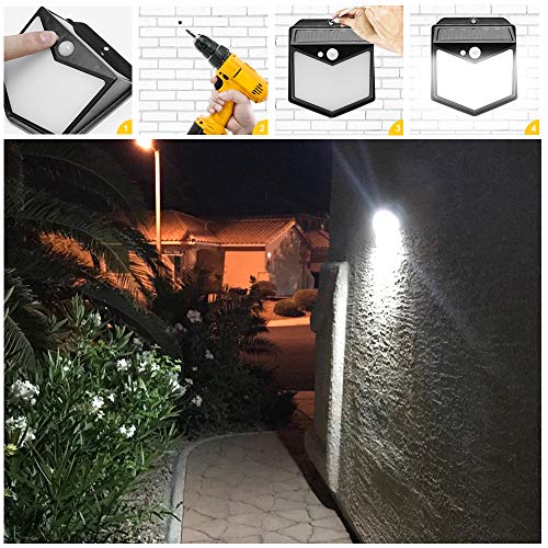 Solar Wall Lights Outdoor, 140 LED Motion Sensor Backyard Light, Frosting Lightshade Flood Light, Waterproof Garden Security Light for Driveway Porch Walkway Pool Patio Deck (No Glare, 4 Pack)