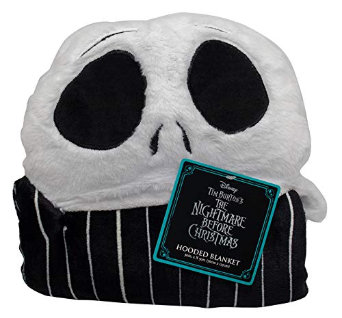 Jay Franco Disney Nightmare Before Christmas Jack Skellington Hooded Blanket – 2-in-1 Wearable Kids Plush Blanket - Fade Resistant Polyester, 50" x 30" (Offical Disney Product)