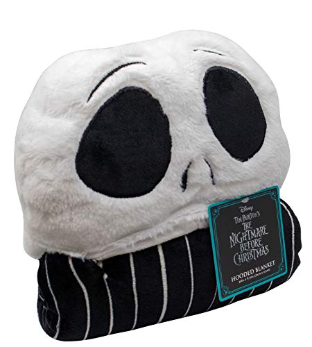 Jay Franco Disney Nightmare Before Christmas Jack Skellington Hooded Blanket – 2-in-1 Wearable Kids Plush Blanket - Fade Resistant Polyester, 50" x 30" (Offical Disney Product)